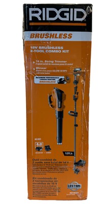 RIDGID 18V Cordless String Trimmer and Leaf Blower Kit W/ 4 Ah Battery ...