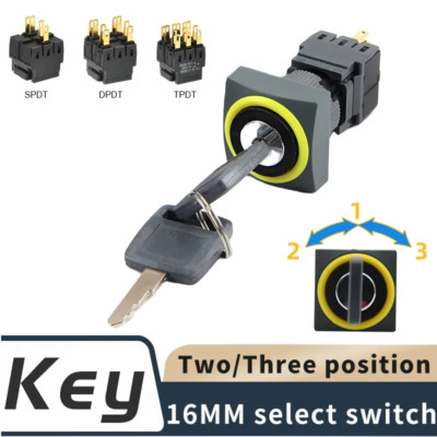 16mm IP54 Square Keylock Rotary Switch 2/3-Position Power Selector Self ...