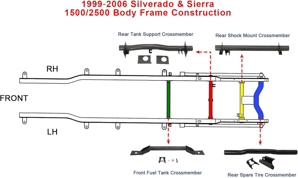Front & Rear Fuel Tank Support Crossmember for 99-06 Chevy Silverado ...