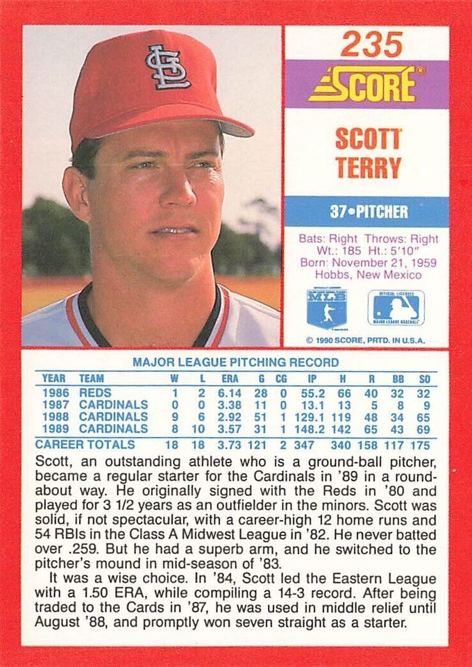 1990 Score #235 SCOTT TERRY St. Louis Cardinals | eBay