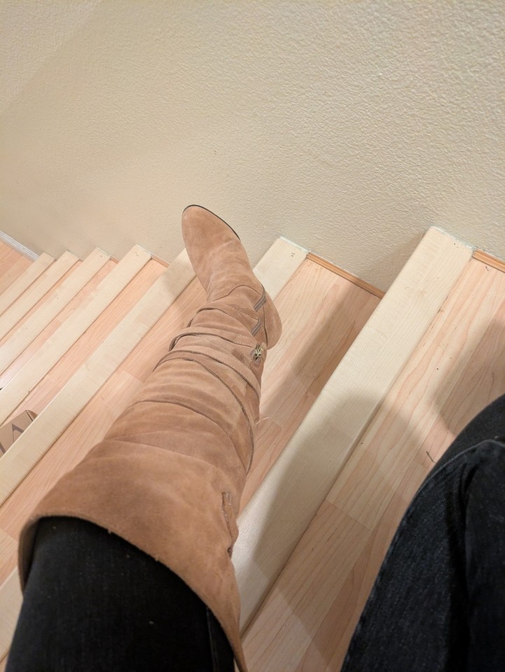 Sam Edelman Womens Knee High Boots Beige Tan Suede Zip Up Block Heel ...