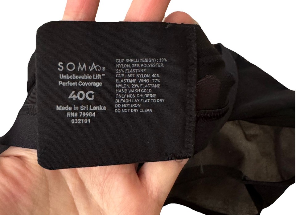Soma Women Unbelievable Lift Unlined Perfect Coverage Bra 032101 Black ...