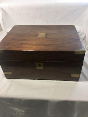 Wooden Tabletop Writing Box Leather Panels Brass Bound Cartouche (H12 ...