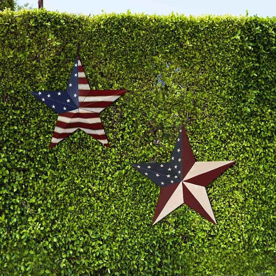 Patriotic Metal Barn Star Hanging Wall Decor Distressed Country Barn ...
