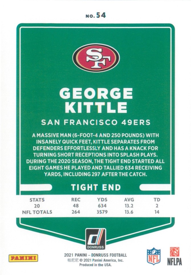 George Kittle 2021 Donruss Football Photo Variation Card #54 49ers No ...