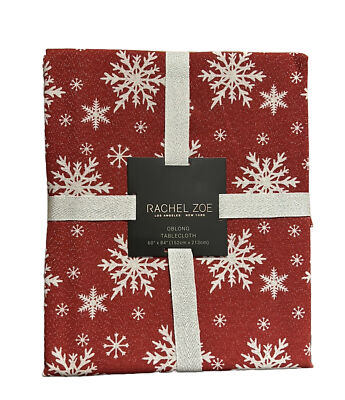 Rachel Zoe Snowflake Red White Tablecloth Shimmer 60”x 84” Oblong ...