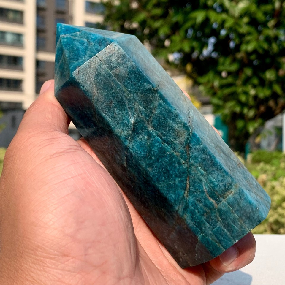480G Natural Blue Apatite Quartz Crystal Stone Tower Obelisk Wand Point ...