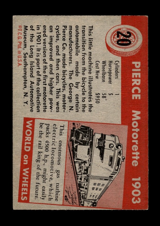 1954 Topps World on Wheels Set-Break # 20 Pierce Motorette 1903 EX ...