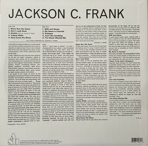Jackson C Frank Self Titled 1965 Album Vinyl LP Record blues run the ...