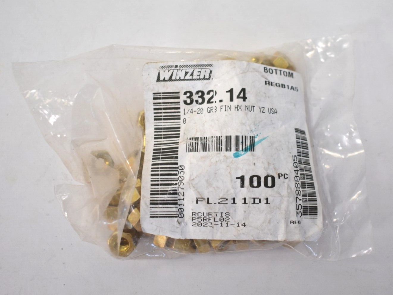 Winzer Hardware Pack Grade 8 Finish Hex Nuts 1/4"-20 Yellow Zinc 332.14 ...