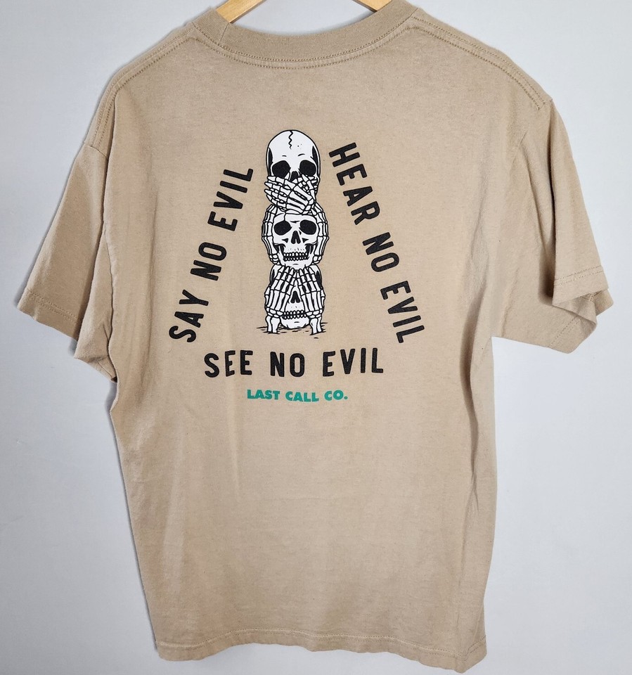 Last Call Co. 3 Rules Say No Evil Hear No Evil See No Evil Tan T-Shirt ...