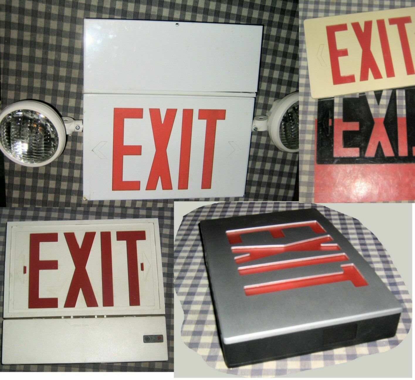 Lot 3 Red LED Halogen Emergency Exit Light Signs - Battery Backup | eBay