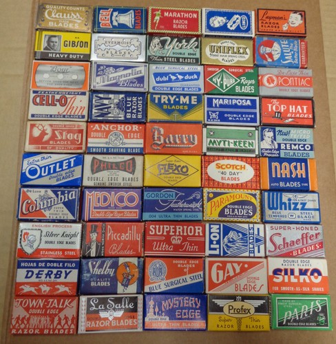 BATHROOM ART Empty Vintage Razor Blade Packages Group F 50 Diff (SEE ...