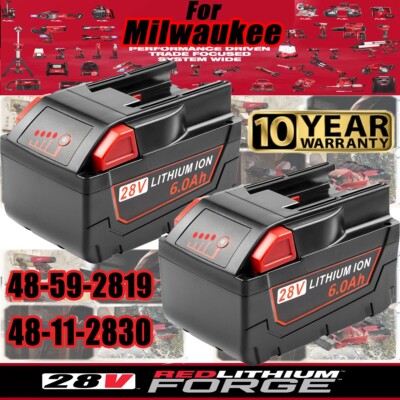 2Pack 6.0Ah Lithium For Milwaukee 28V Battery 48-11-2830 48-59-0280 48 ...