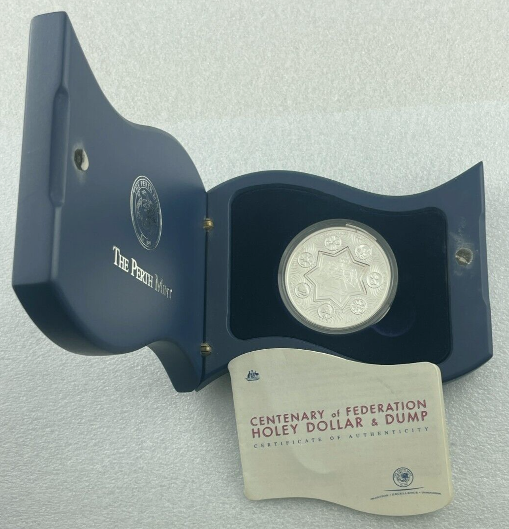 2001 $1 1oz Silver Proof Coin - Centenary of Federation Holey Dollar ...