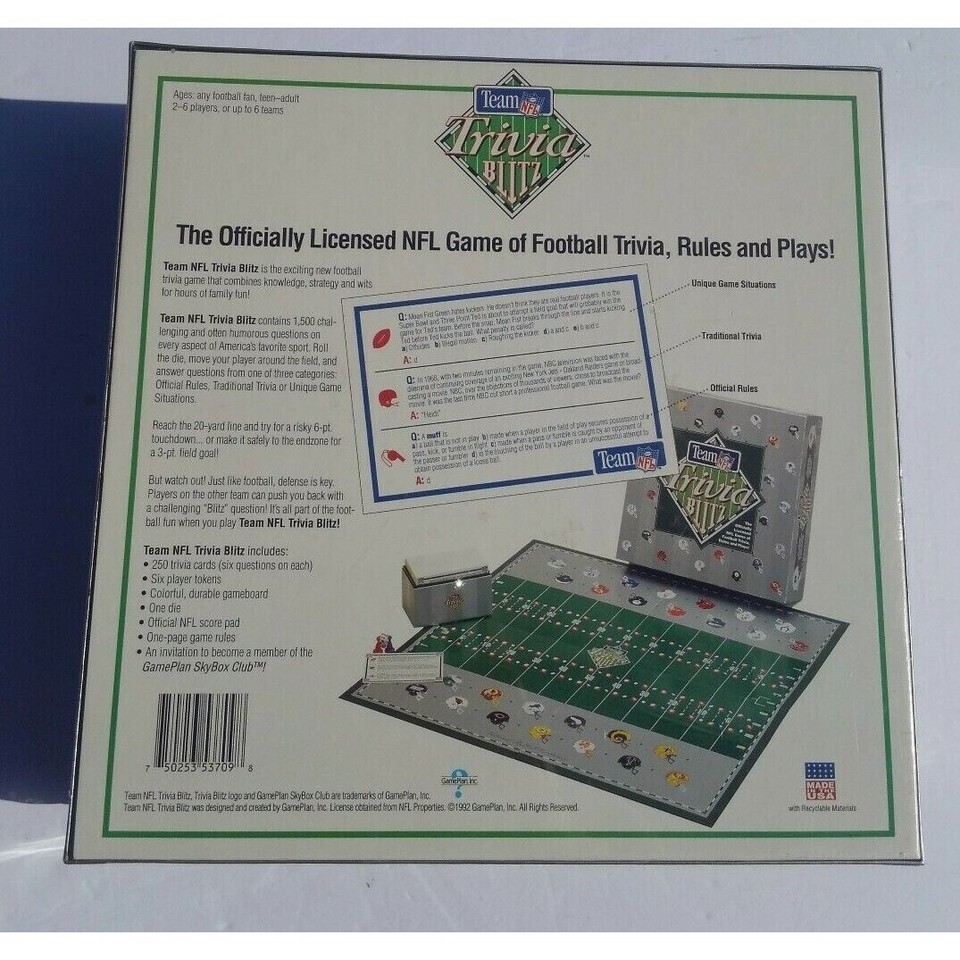 Factory Sealed Team NFL Trivia Blitz Game 1992 GamePlan Priority ...