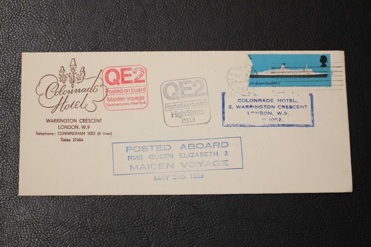 CUNARD LINE QE2 QUEEN ELIZABETH 2 FIRST DAY COVER MAIDEN VOYAGE 1969 ...