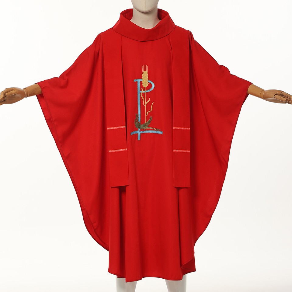 Catholic Red Chasuble with Bird Wheat Embroidered Priest outer Vestment ...