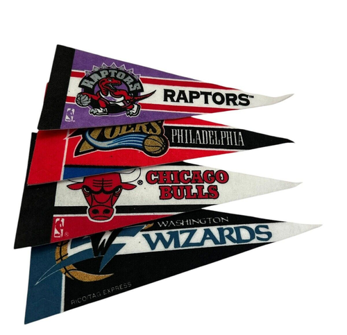 Vintage NBA Basketball Mini Pennant Lot of (4) 9"x4” Felt Banner Flags ...