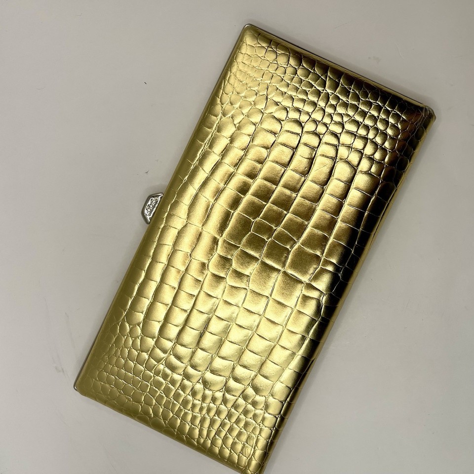 LODIS Gold Crocodile Embossed Leather Framed Quinn Slim Wallet Clutch ...