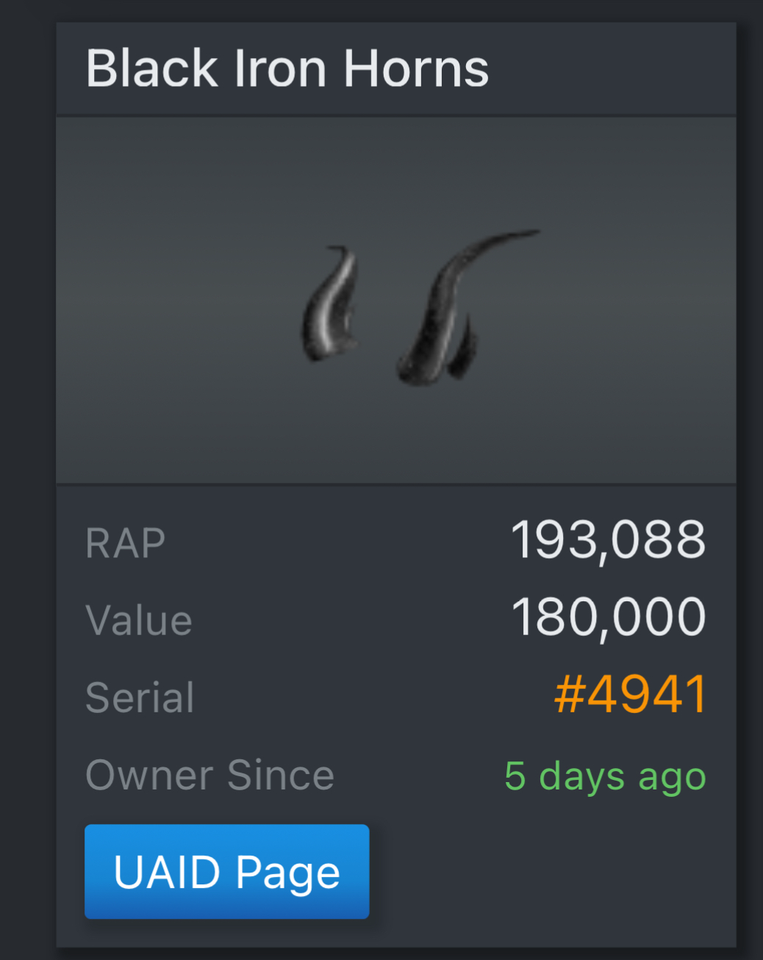 ROBLOX Limiteds | Black Iron Horns [ BIH ] CLEAN! | eBay