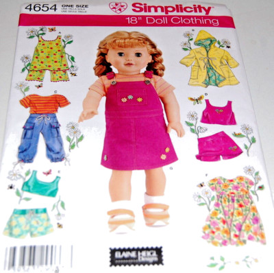 Simplicity Pattern # 4654 - Girl 18" Doll Clothes - Tops, Shorts, More ...
