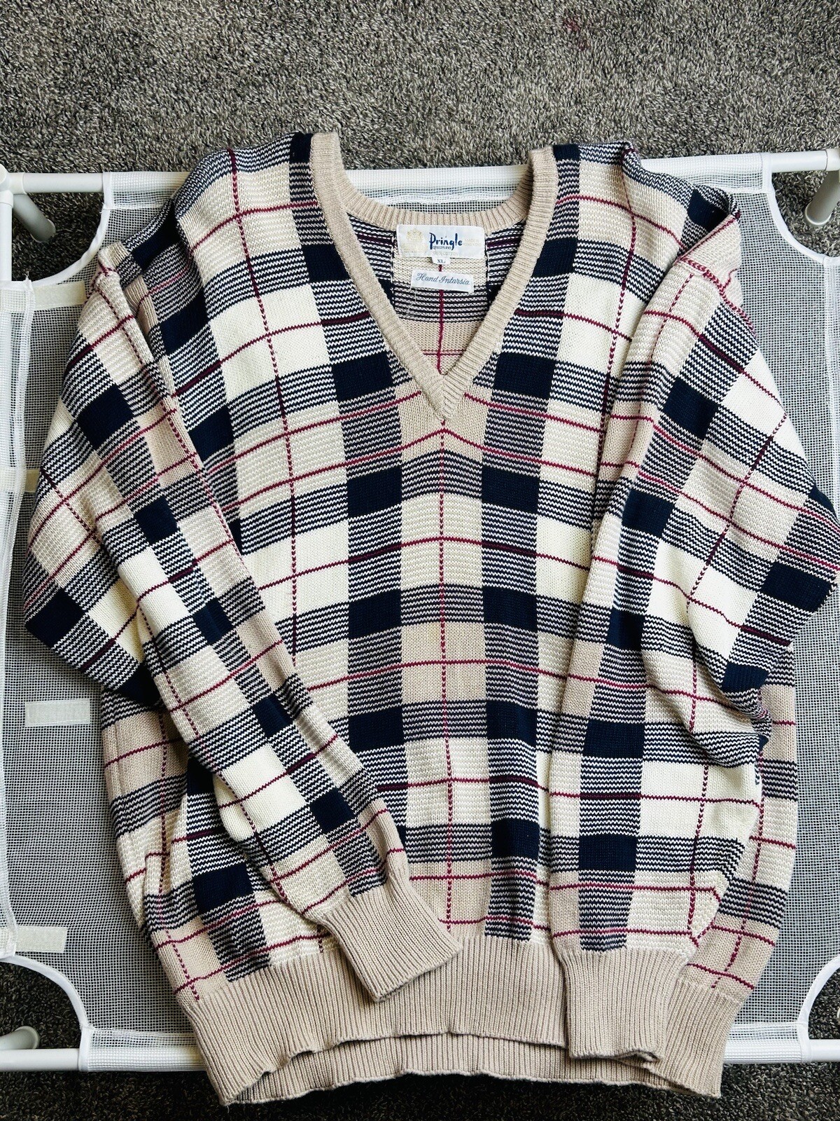 Vintage Pringle of Scotland Hand Intarsia Cotton Pull-Over V-Neck Men's ...