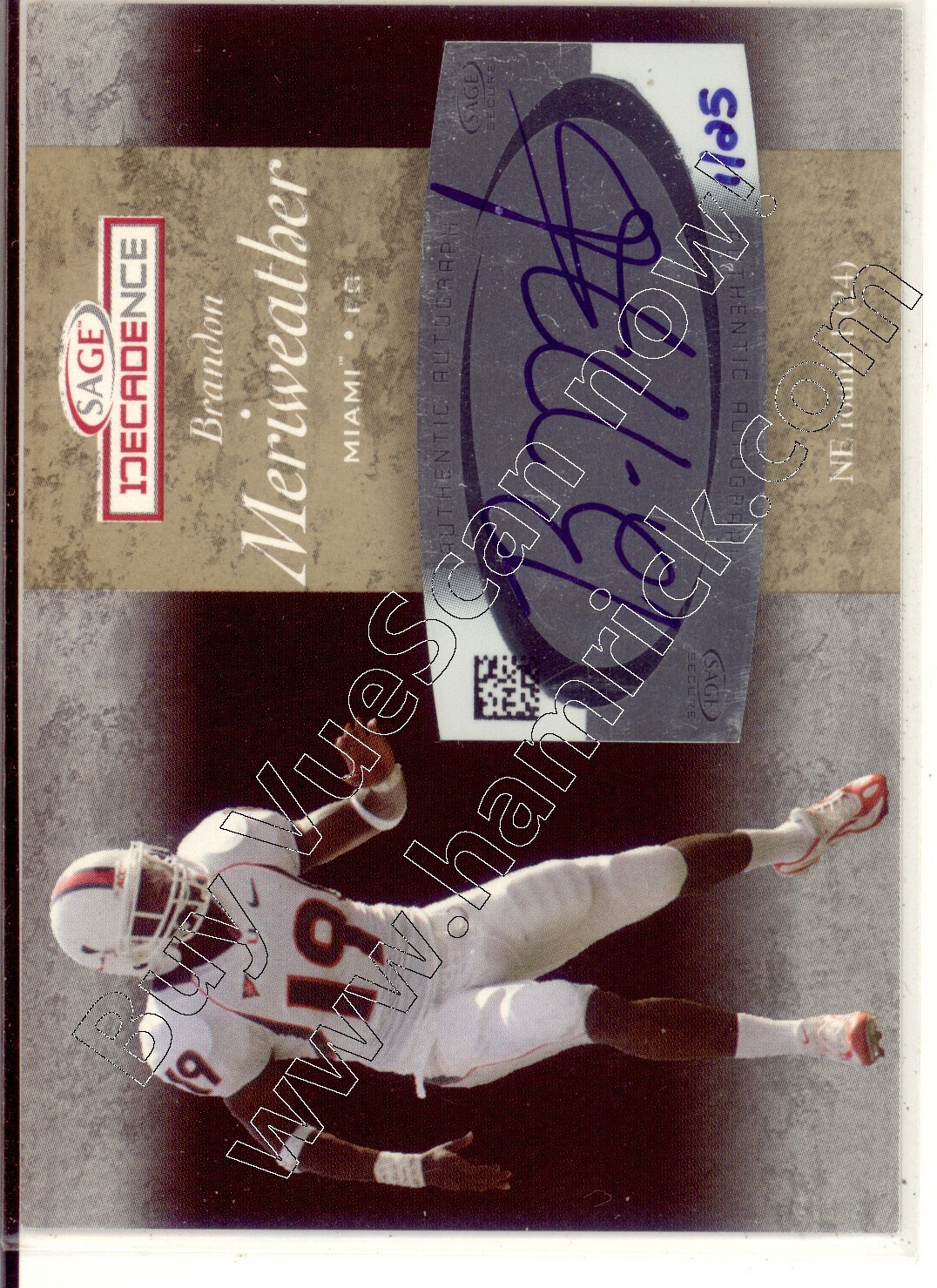 brandon meriweather rc rookie draft auto autograph miami hurricanes ...