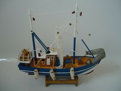 Blue White Crab Boat Trawler Wooden Model With Fishing Nets fenders ...