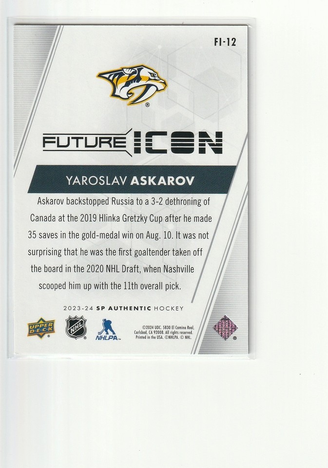 2023-24 SP Authentic Future Icon Yaroslav Askarov 130/399 Rookie RC | eBay