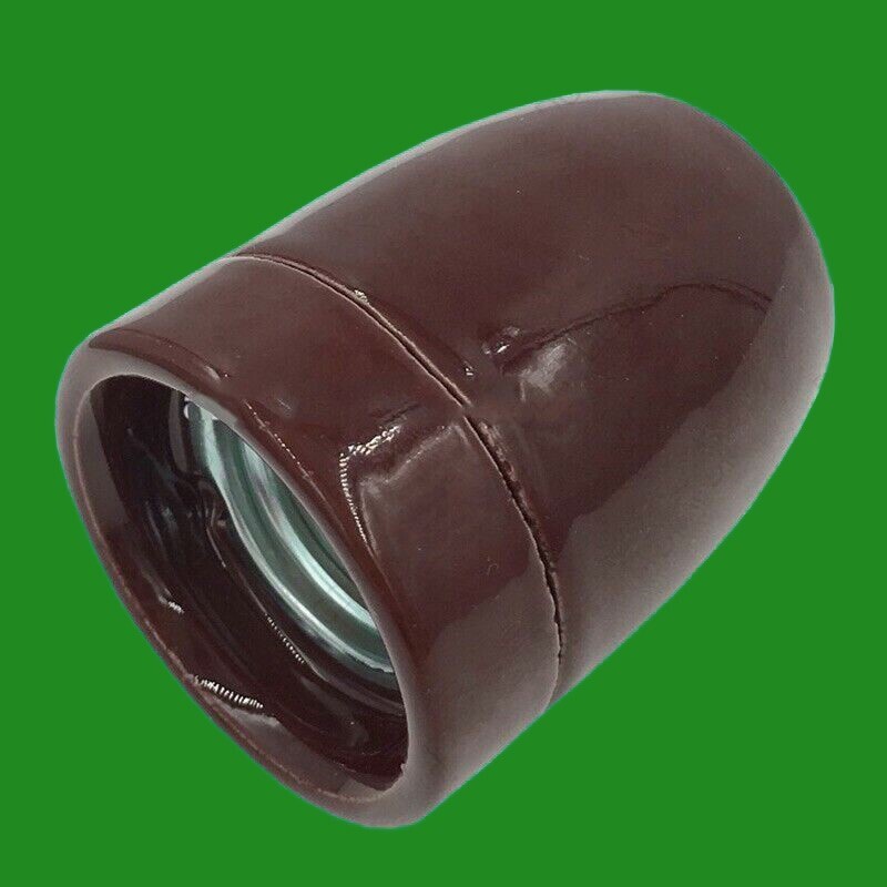 2x Brown Coloured Glazed Ceramic Edison Screw E27 Light Bulb Holder ...