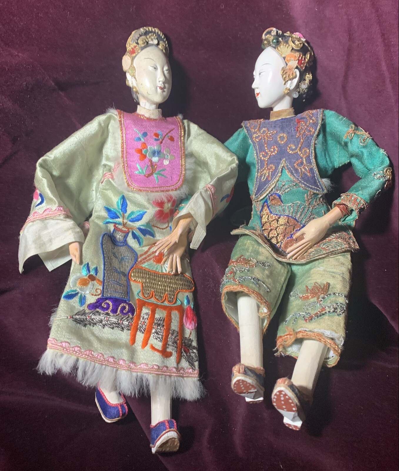 ANTIQUE 11" CHINESE OPERA DOLL SPECTACULAR EMBROIDERED* SCULPTED ...