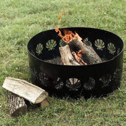 36 Inch Seashell Iron Fire Ring Outdoor Fire Pit Coastal Beach Backyard ...