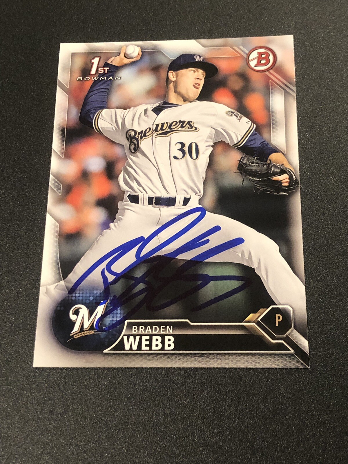 Braden Webb Signed 2016 Bowman Draft Card BD-82 Auto Brewers Autograph ...