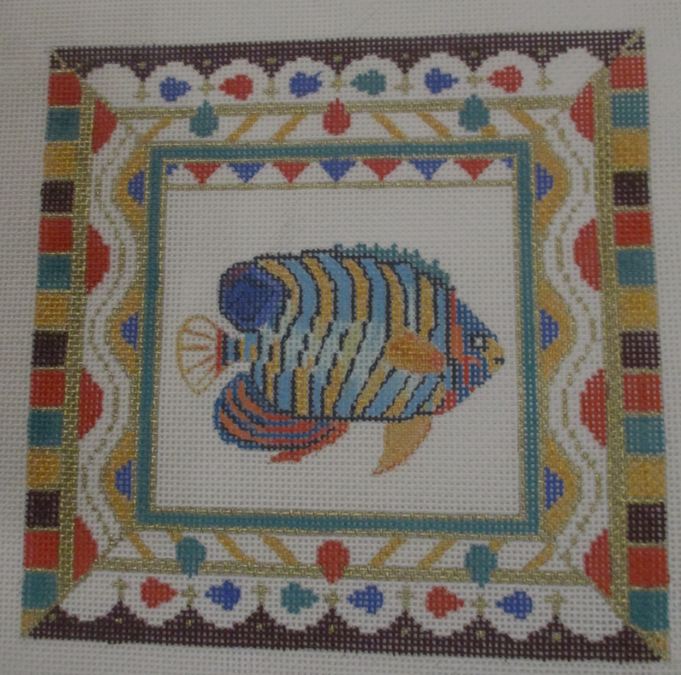 Needlepoint Handpaint Canvas Amanda Lawford Graphic Fish 6 x 6 gold ...