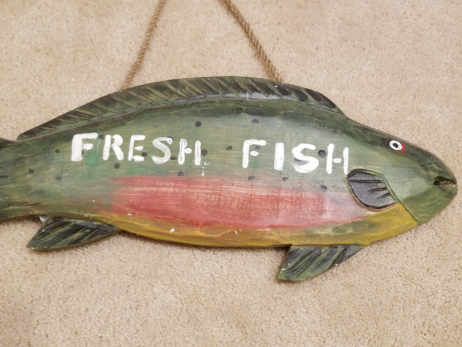 VINTAGE Wooden Hand Made Fresh Fish Restaurant Sign Rare 20 X 7 | eBay