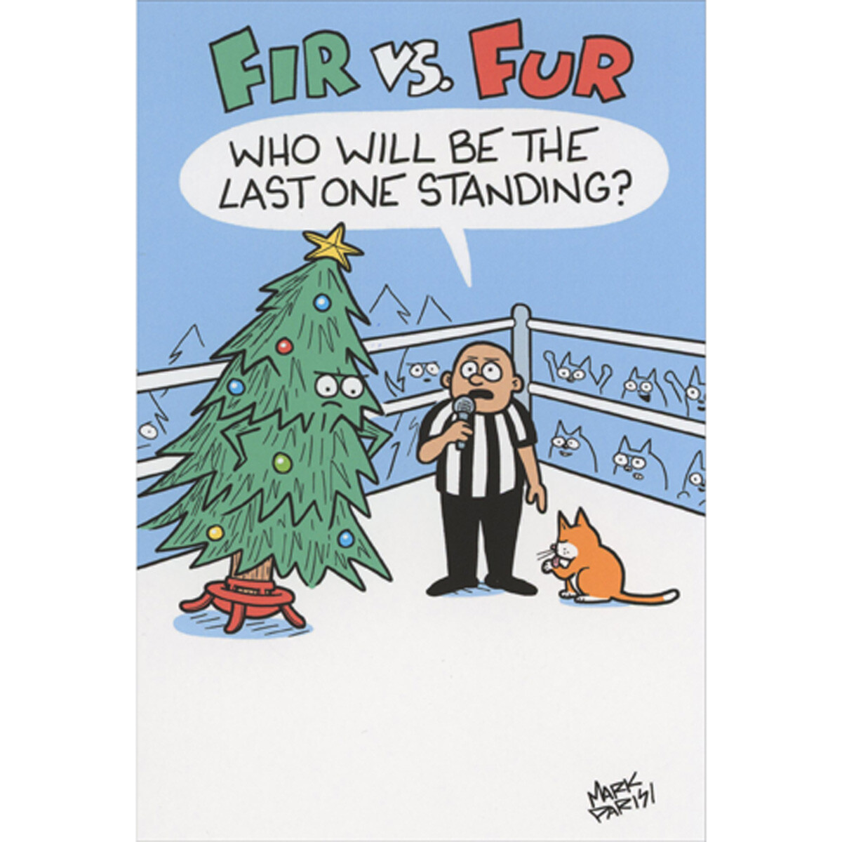 Fir vs Fur Cat and Evergreen Tree in Boxing Ring Box of 12 Christmas ...