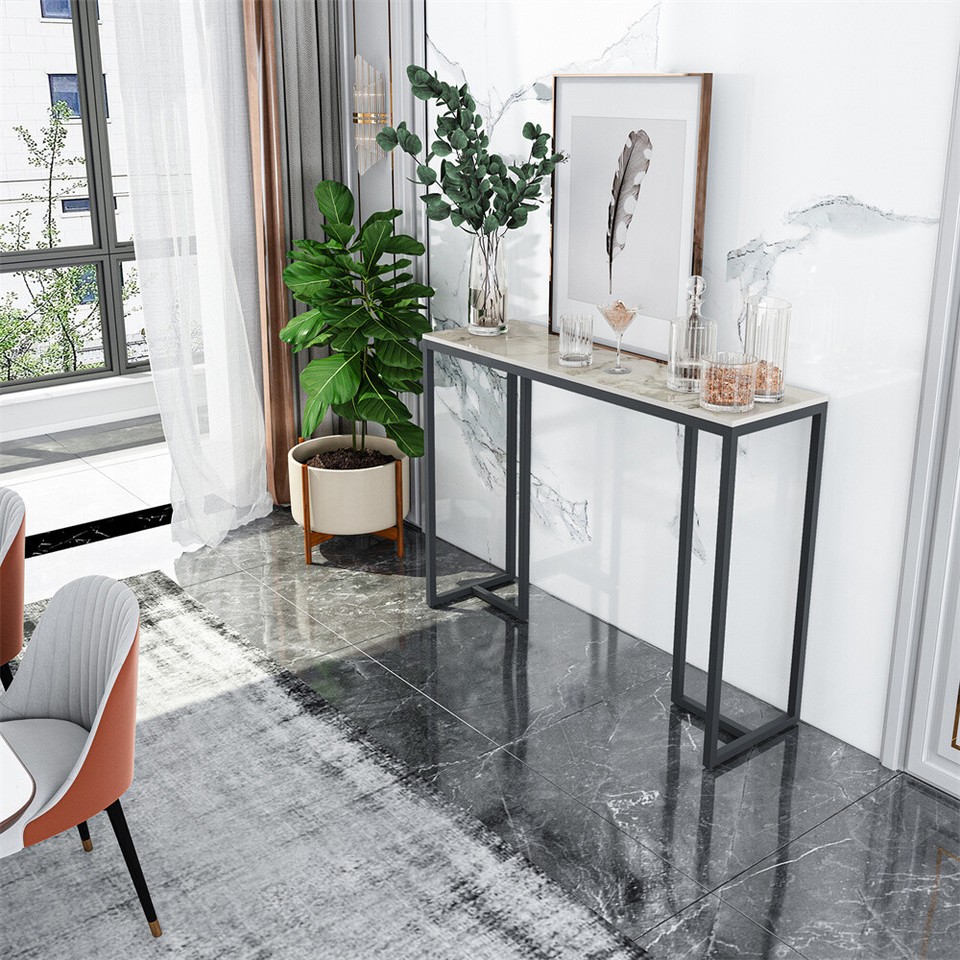 Narrow Slim Console Table Extra Long Marble Hallway Entryway Porch ...