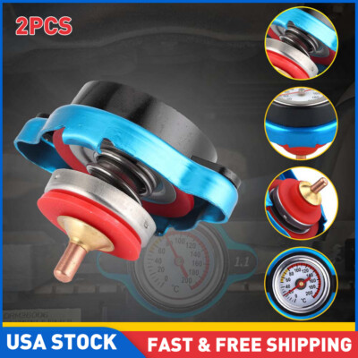 2x For Racing Thermostatic Gauge Radiator Cap 1.1 bar Big Head Water ...