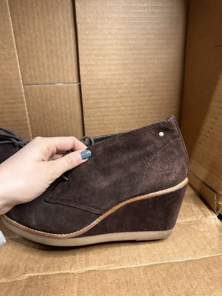 Coach Cassy Chestnut Brown Suede Wedge High Heel Lace Up Boots Women's ...