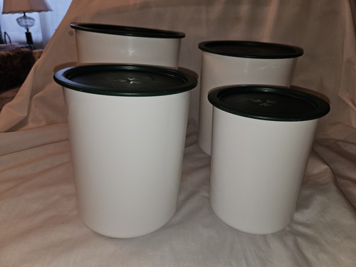 White Tupperware Canister 4 piece Set with Green Lids One Touch Seal | eBay