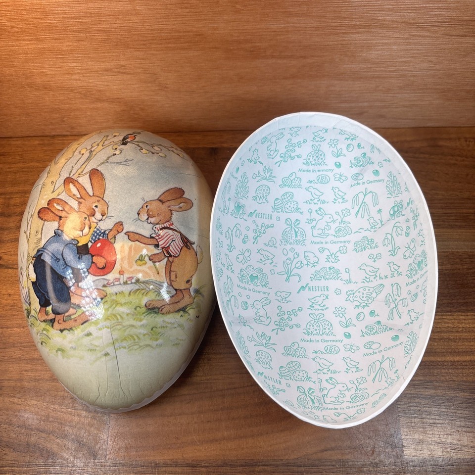 Vintage Paper Mache Bunny Nestler 7" X 5” Easter Egg Candy Container ...