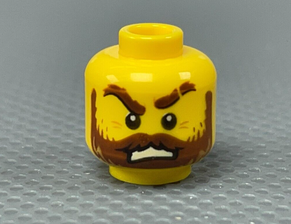 LEGO Yellow Male Minifigure Head Brown Beard Thick Eyebrows Moustache ...