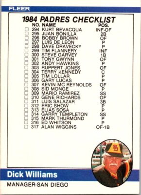 1984 Checklist: Padres / Special Cards #659 Fleer San Diego Padres 84 ...