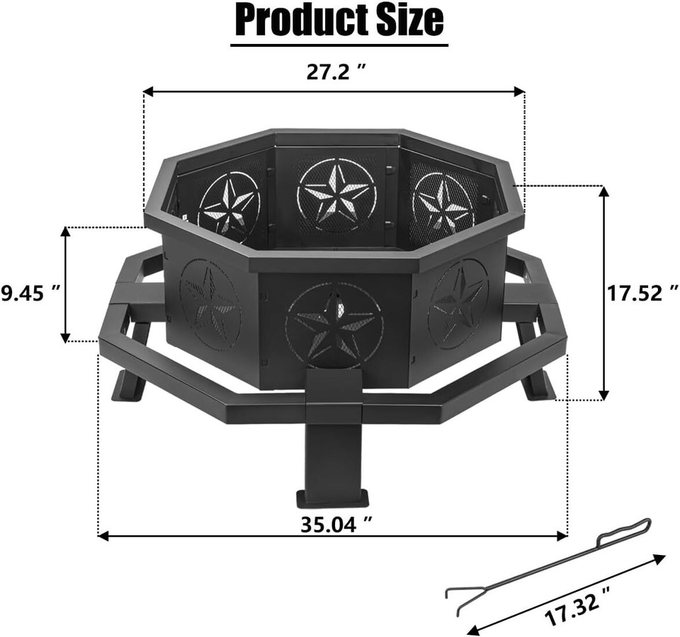 35 In Octagonal Fire Pit,Outdoor Fire Pit,Wood Burning Firepit,Bonfire ...