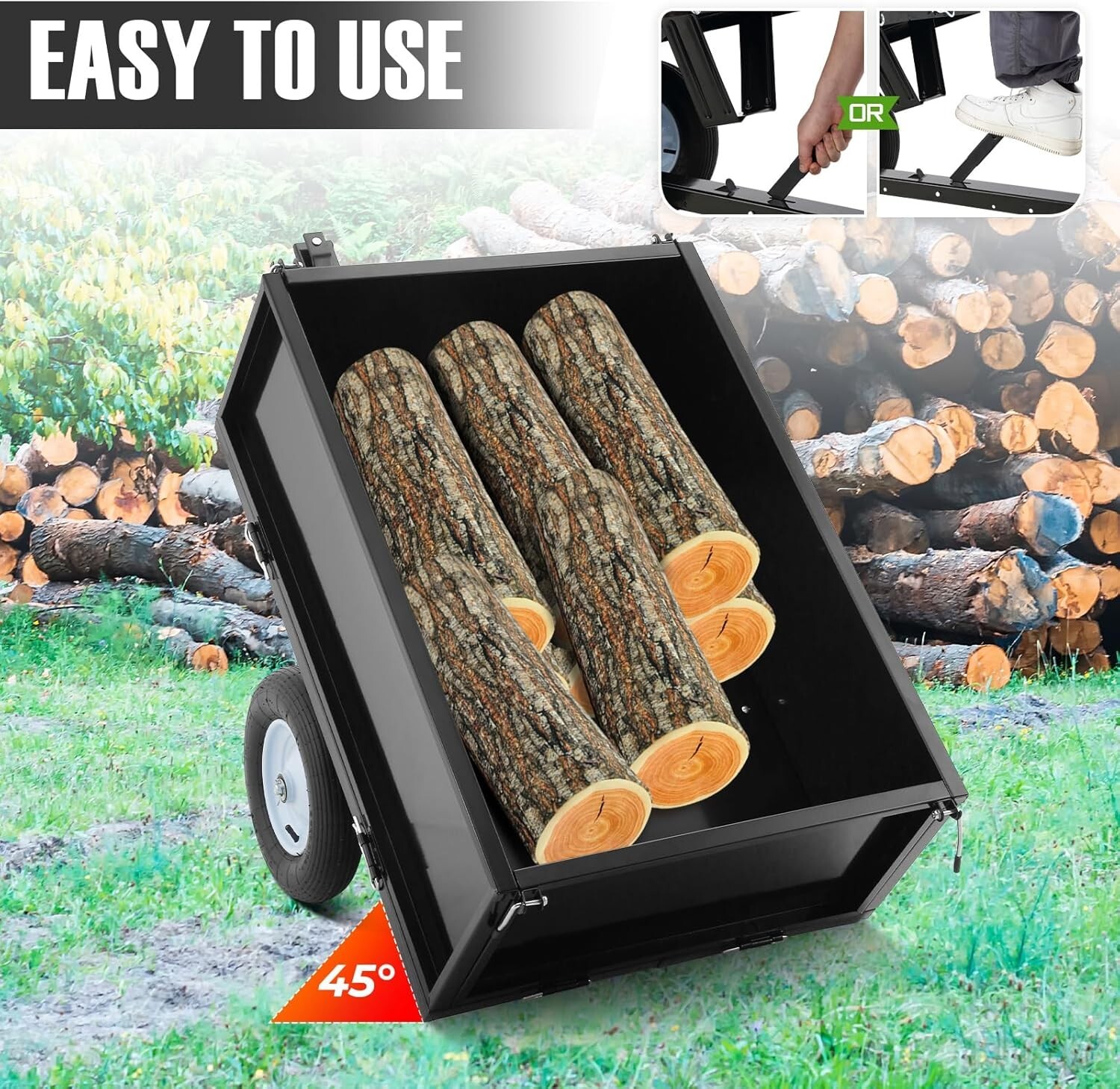 Steel Dump Trailer 500 Lbs/11.4 Cu.Ft Capacity Garden Dump Cart for ...