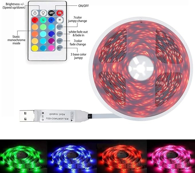 16.4ft LED TV Backlight Strip – USB Light Strip for 32–80 Inch TVs and ...