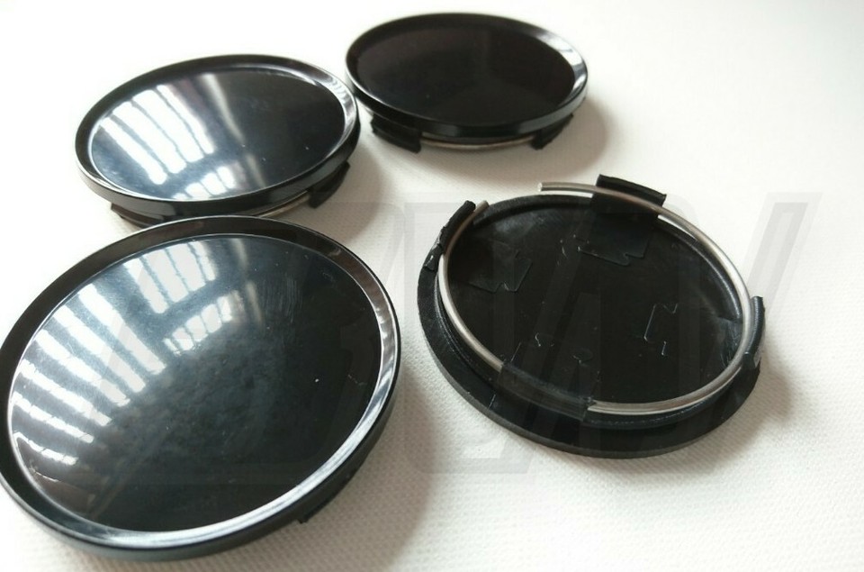 63MM CENTRE CAPS GLOSS BLACK FINISH UNIVERSAL FIT 56mm FACE ALLOY WHEEL ...