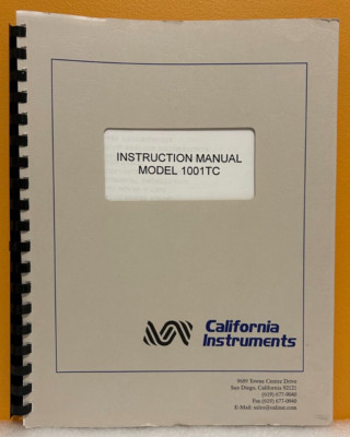 California Instruments 4100-960 1988 Model 1001TC Instruction Manual ...