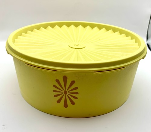 Tupperware Canister Yellow Starburst Round Servalier 1204 w/Lid 1205 ...